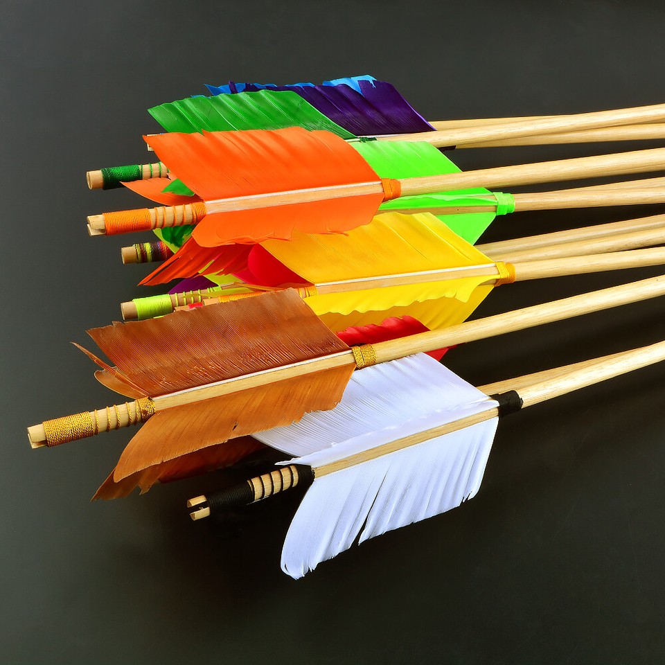 6/12PC 32" Wooden Arrows 4" Feathers Flu-Flu Traditional Longbow ...