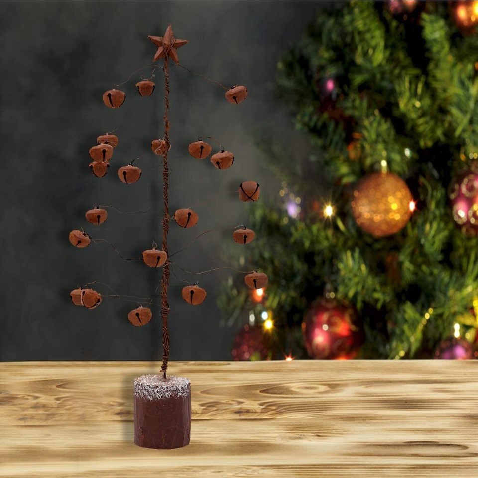 Rustic Jingle Bell Ornament Tabletop Bell Tree with Metal Star or ...
