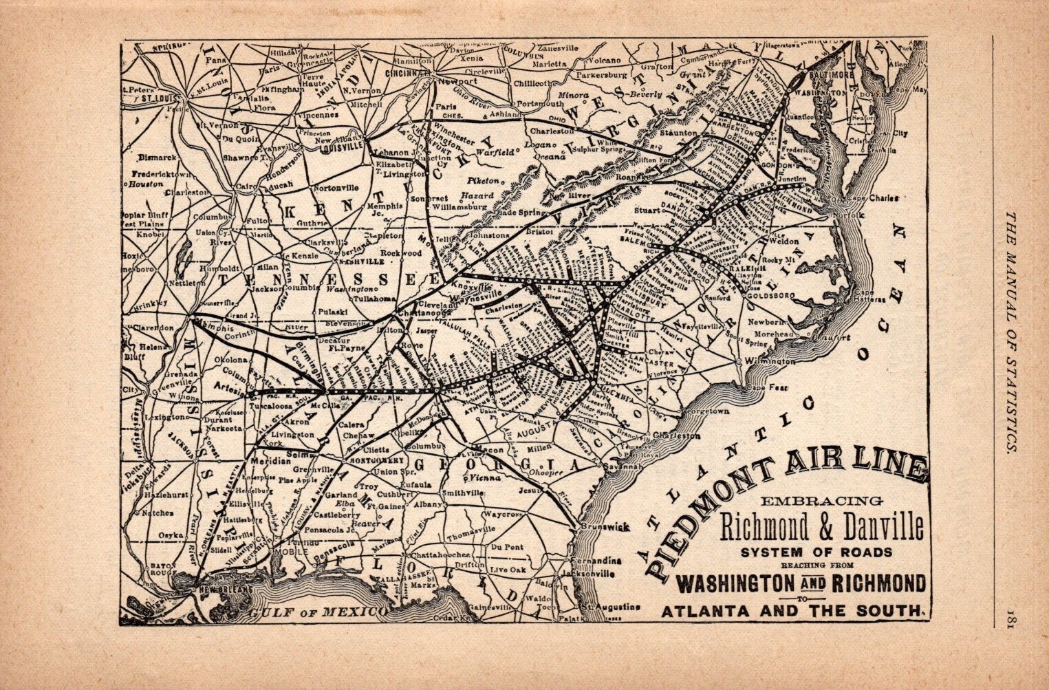1891 Piedmont Air Line Railroad Map Richmond & Danville Railway 1396 | eBay