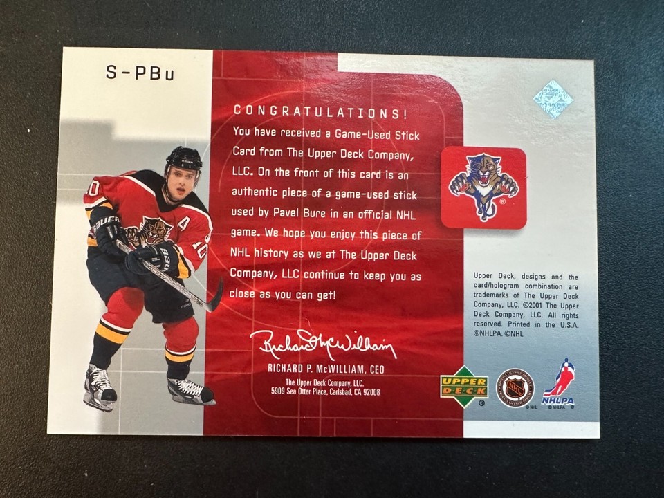 Pavel Bure 2001-02 Upper Deck Top Shelf Game Used Stick Card #S-PBu HOF ...