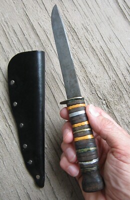 US WWII ARMY MARINES CUSTOM THEATER MADE SMALL COMBAT KNIFE W/NEWER ...