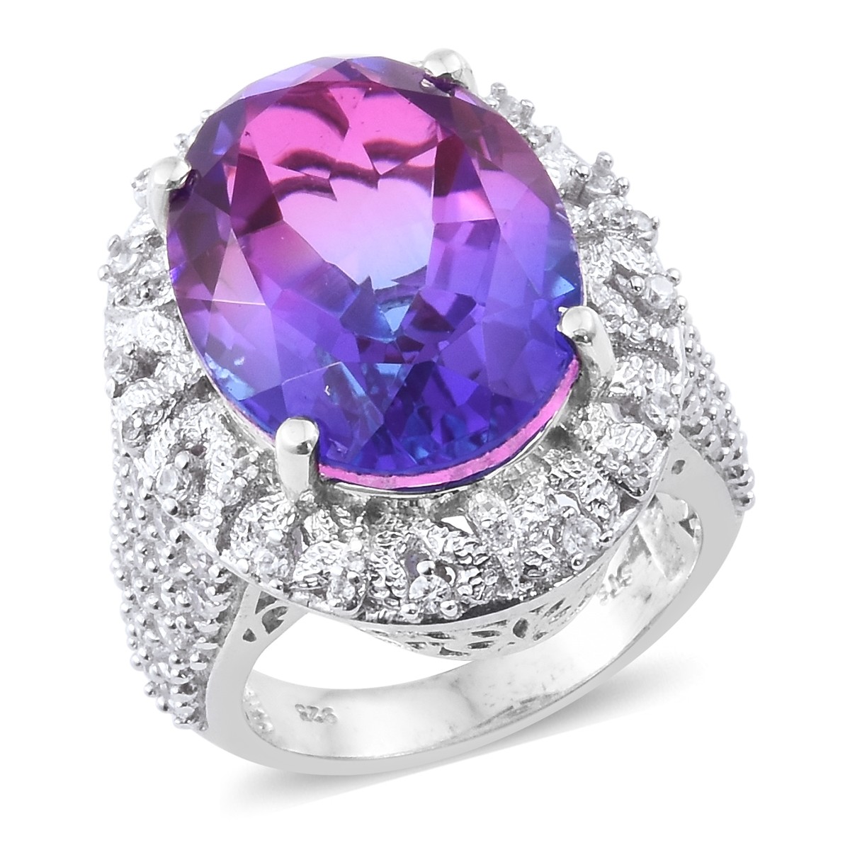 Midnight Fuchsia Quartz, Zircon Platinum Over Sterling Silver Ring ...