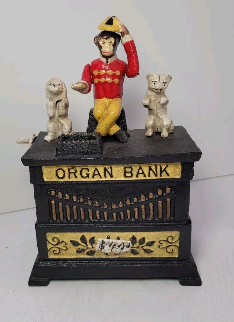 Cast Iron Mechanical Organ Bank Kyser & Rex 1882 American Cat Dog ...