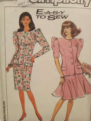 Vintage 80s Skirt Jacket Sewing Pattern Simplicity 9018 Size 10 12 14 ...