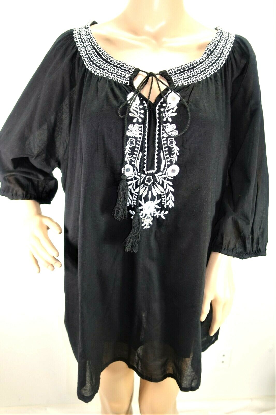 Unique Spectrum Women Plus Size 2x 3x Boho Gypsy Lined Cotton Black Top ...