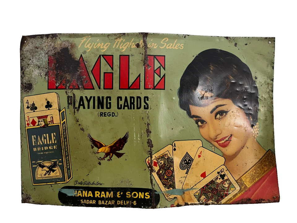Vintage Old Antique Eagle Playing Cards Ads. Litho Tin Sign Board ...