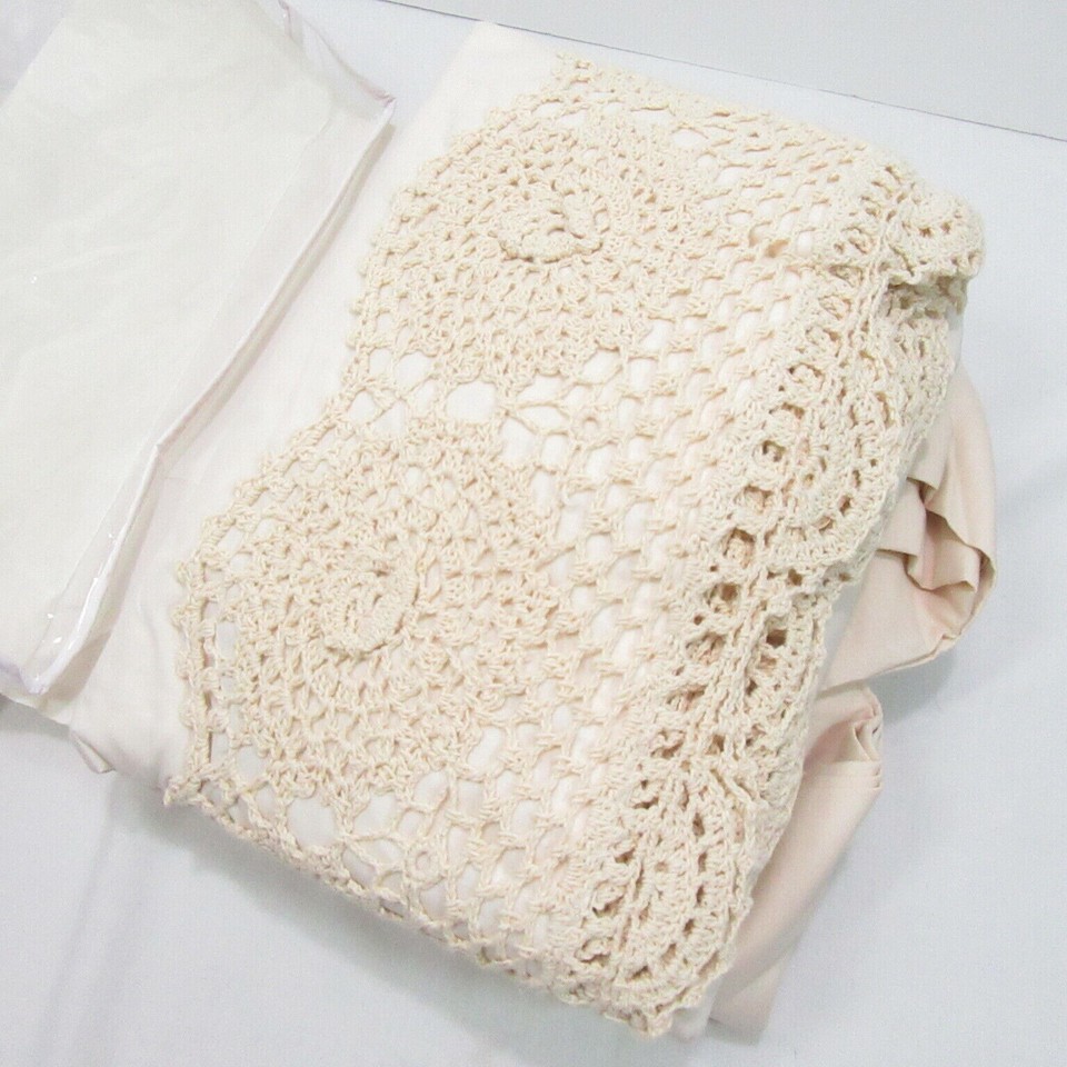KEECO Heirloom Lace Ivory Crochet Cotton King Flat and Fitted Sheet Set | eBay