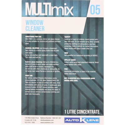 Auto Klene MultiMix 05 Concentrate Label 1L MM5LABELCONC | eBay
