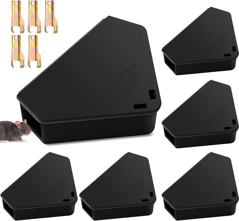 Qualirey 6 Pcs Mice Station with Key Triangle Bait Station Reusable ...