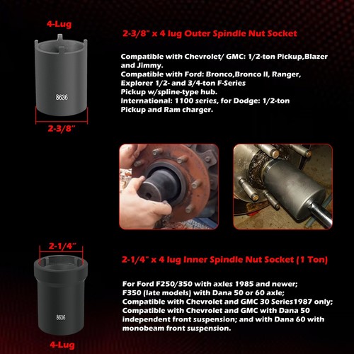 5 Pcs Spindle Nut Sockets Axle Nut Socket Set for Ford Chevy Dodge, 1/2 ...