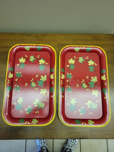 Vintage Red Asian Metal Serving Trays 14.25" x 8.75" | eBay