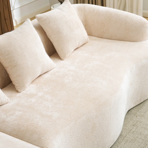 Full Compression L-Shape Sectional Sofa w/Curved Chaise，Beige Modular ...