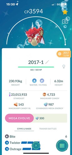 Shiny Gyarados - Caught 2017 - Level 50 - Two Charged Moves - Pokémon ...