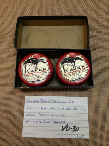 Vintage Raven Japan Silk Fishing Line Wood Spools Original Box | eBay