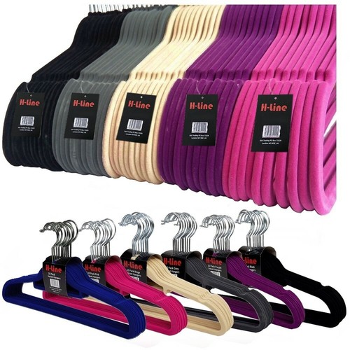 NON SLIP FLOCKED COAT CLOTHES HANGERS VELVET TROUSER HANGING SPACE ...