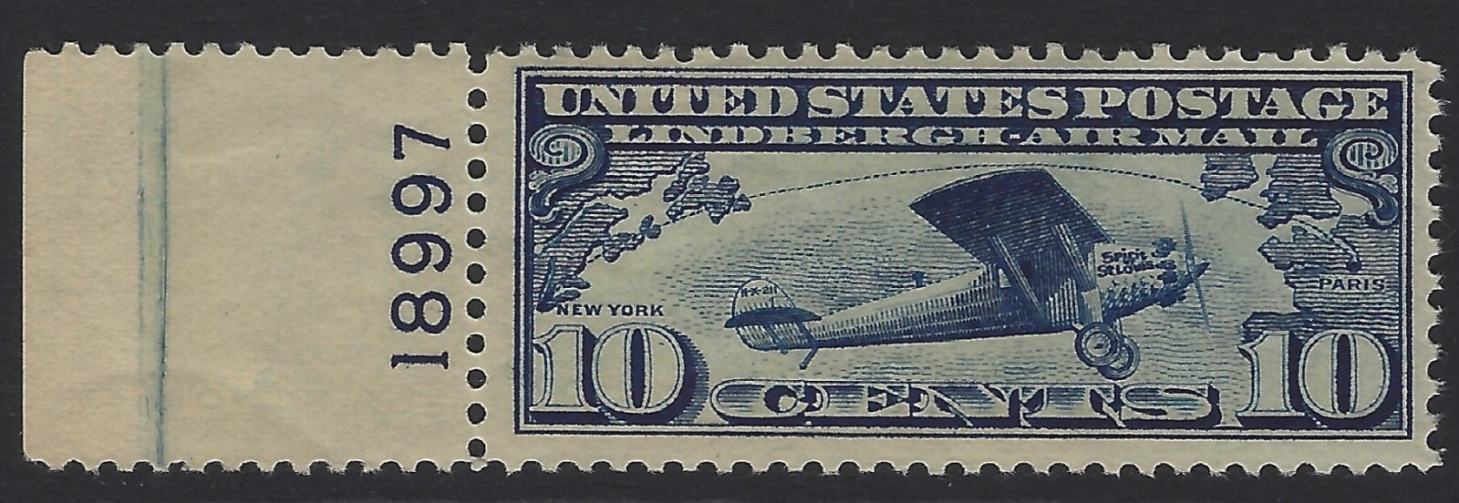 US Sc # C10 - Spirit of Saint Louis - Plate # Single - Mint NH (P-6847 ...
