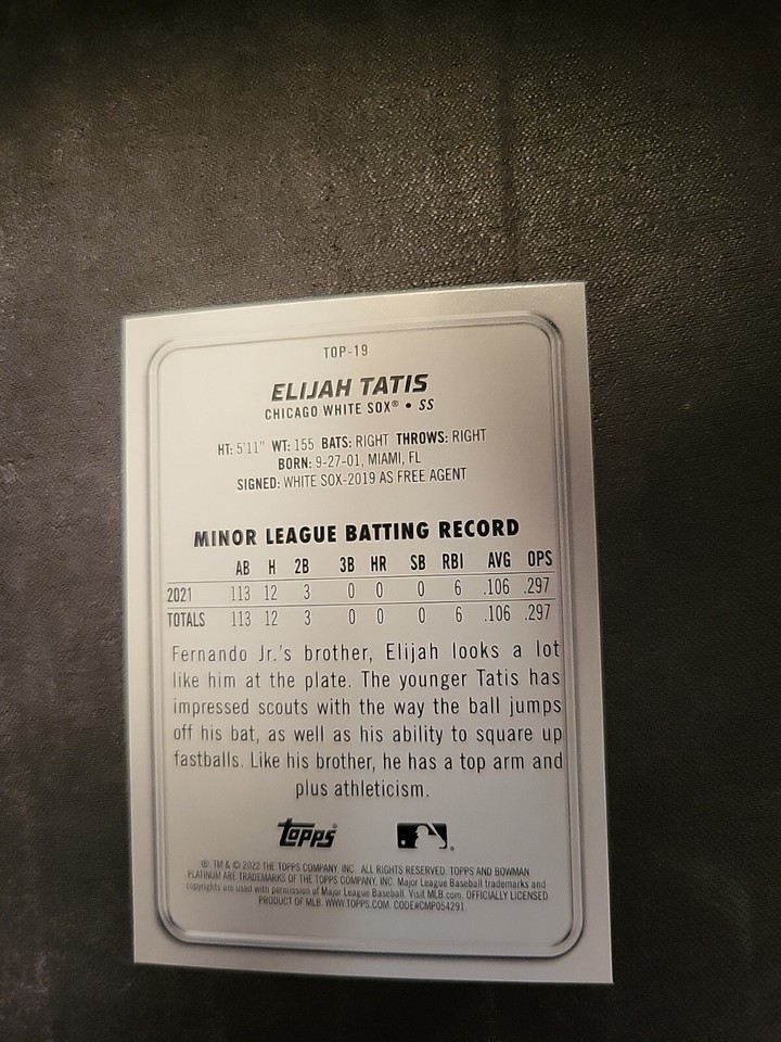 2023 Bowman "Platinum" Elijah Tatis #19 Chicago White Sox -SS | eBay