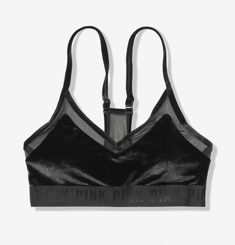 Victoria’s Secret PINK Sports Bra Medium Black Velvet Racerback Banded ...