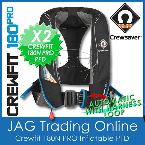 2x CREWSAVER 180 PRO AUTOMATIC & HARNESS PFD-CREWFIT 180N INFLATABLE ...