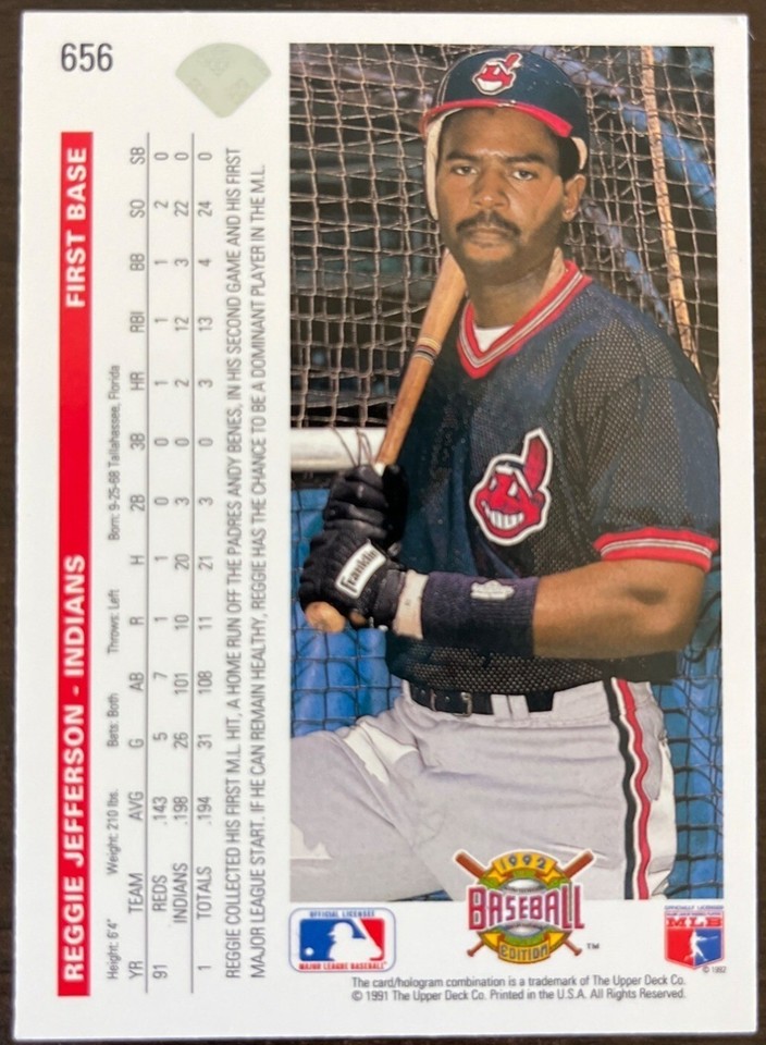 1992 Upper Deck #656 Reggie Jefferson Cleveland Indians MLB Major ...