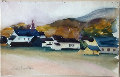 Village in Adirondacks Watercolor Painting-1930s-Eleanor Modrakowska ...