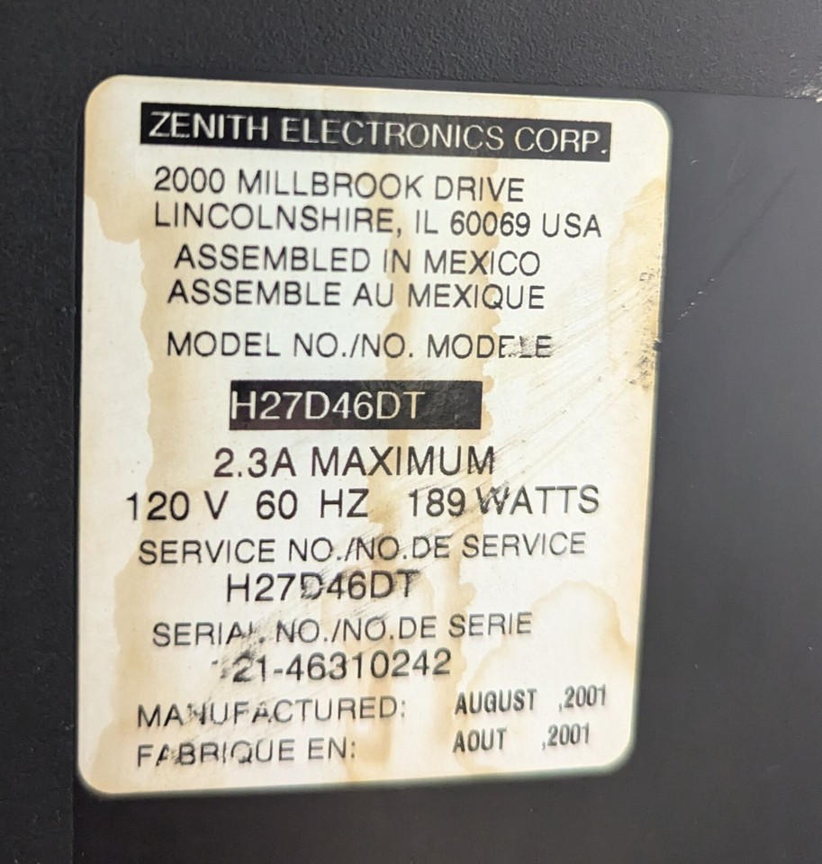 Zenith H27D46DT 27" Color Presentation CRT TV + VGA Monitor 2001 Retro ...