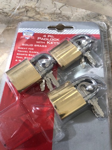 3 Piece Padlock With Keys - Bunker Hill Security - Solid Brass Travel ...
