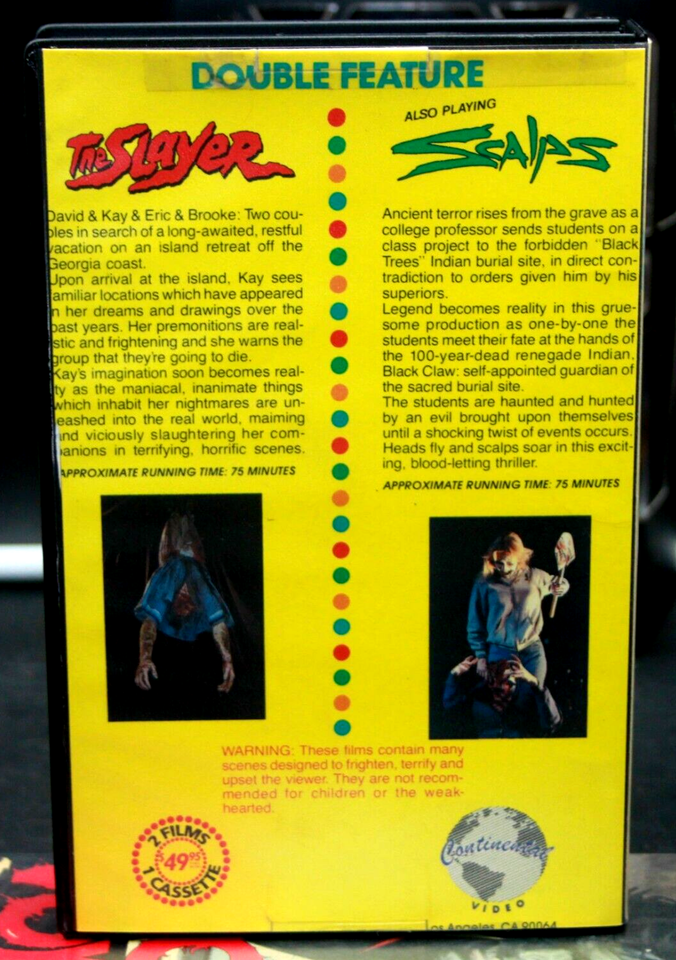 THE SLAYER / SCALPS Rare Big Box Horror VHS Continental Video Double ...