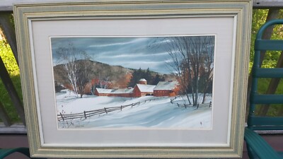 Original watercolor by Denise Patchell Olson Red Barn landscape framed ...