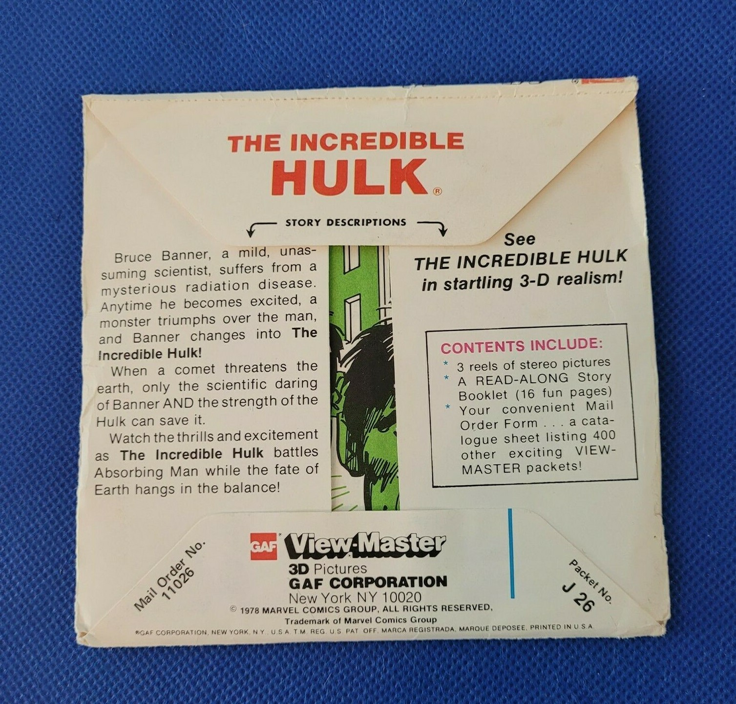 Gaf J26 The Incredible Hulk Marvel Comics Cartoon view-master 3 Reels ...