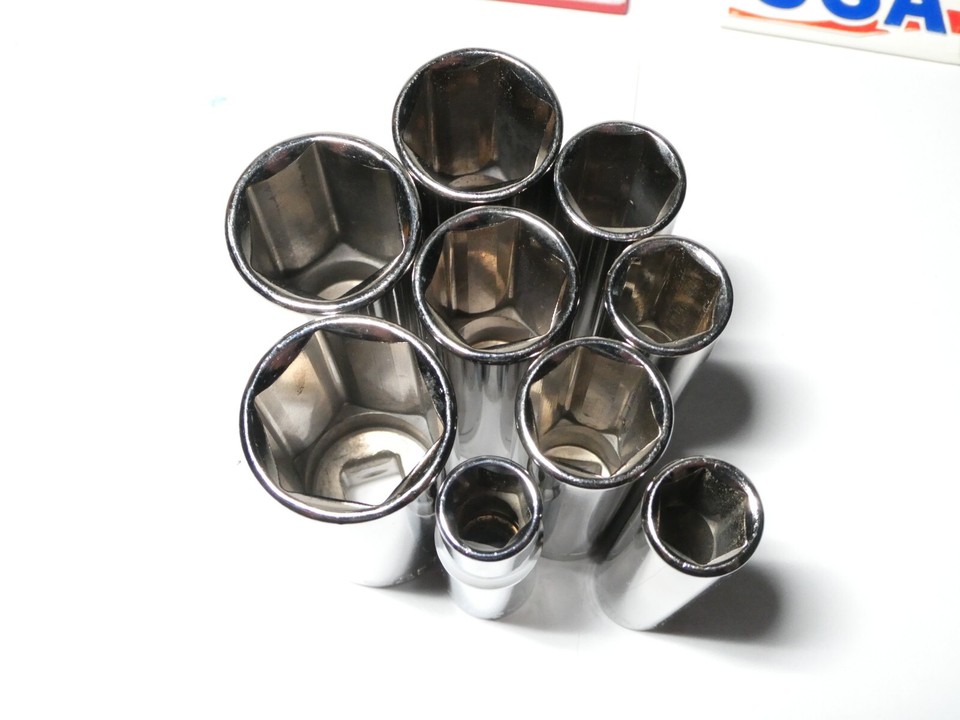 Craftsman NOS 3/8" Drive Deep 9 PC 6 PT SAE Socket Set Made In USA Free ...