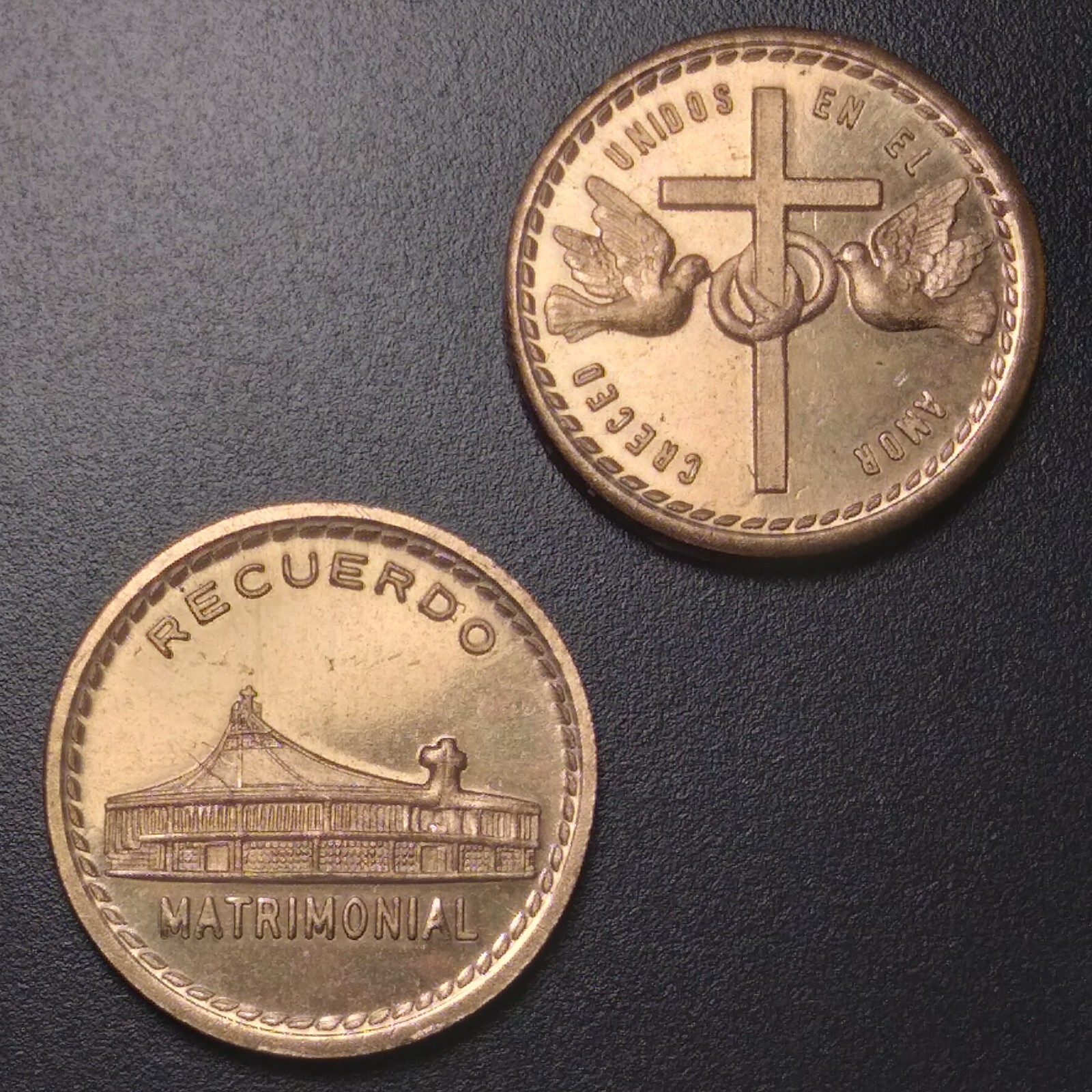 TWO Mexican Wedding Tokens. BU Prooflike gold plated medal/bullion/art ...