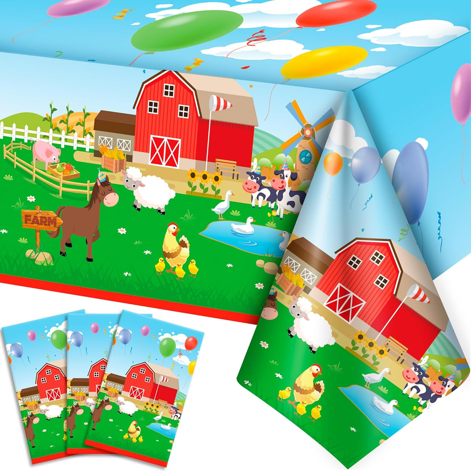 Farm Animal Tablecloth,3Pcs Barnyard Theme Tablecloths Set - Farm ...