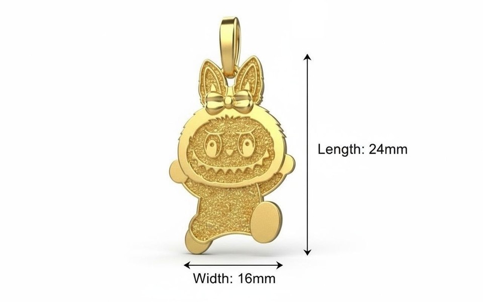 14k Solid Gold Labubu Pendant 20mm x 16mm Labubu Pendant | eBay