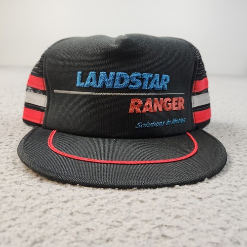 Vintage Trucker Hat Snapback Cap Three Stripe Landstar Ranger Black Red ...