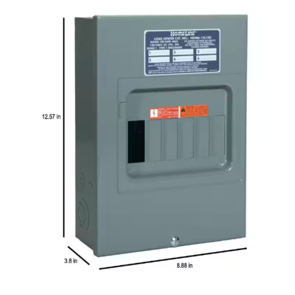 Indoor Main Lug Load Center 100 Amp Electrical Sub-Panel Box 6 Space 12 ...