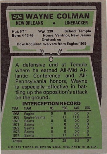 1975 Topps #494 Wayne Colman VG (Crease) p2s-14618 | eBay