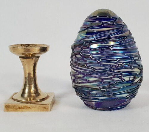 GES Art Glass Eye Studio Paperweight Blue Iridescent Swirl Signed 1992 ...