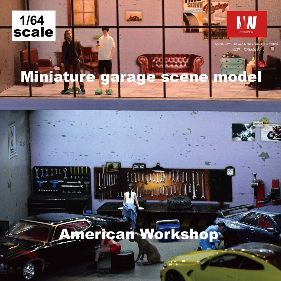 Diorama 1/64 Car Garage Model LED Lighting City Parking Lot Building ...