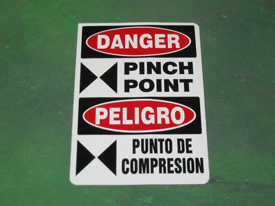 DANGER PINCH POINT SAFETY DECAL STICKER BILINGUAL, FREE SHIPPING! Lot ...