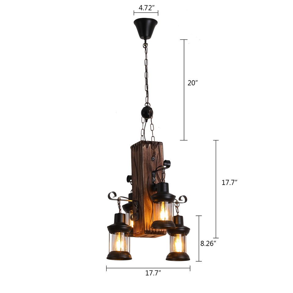 Rustic Country Industrial wooden Hanging Ceiling Lamp Pendant Light ...