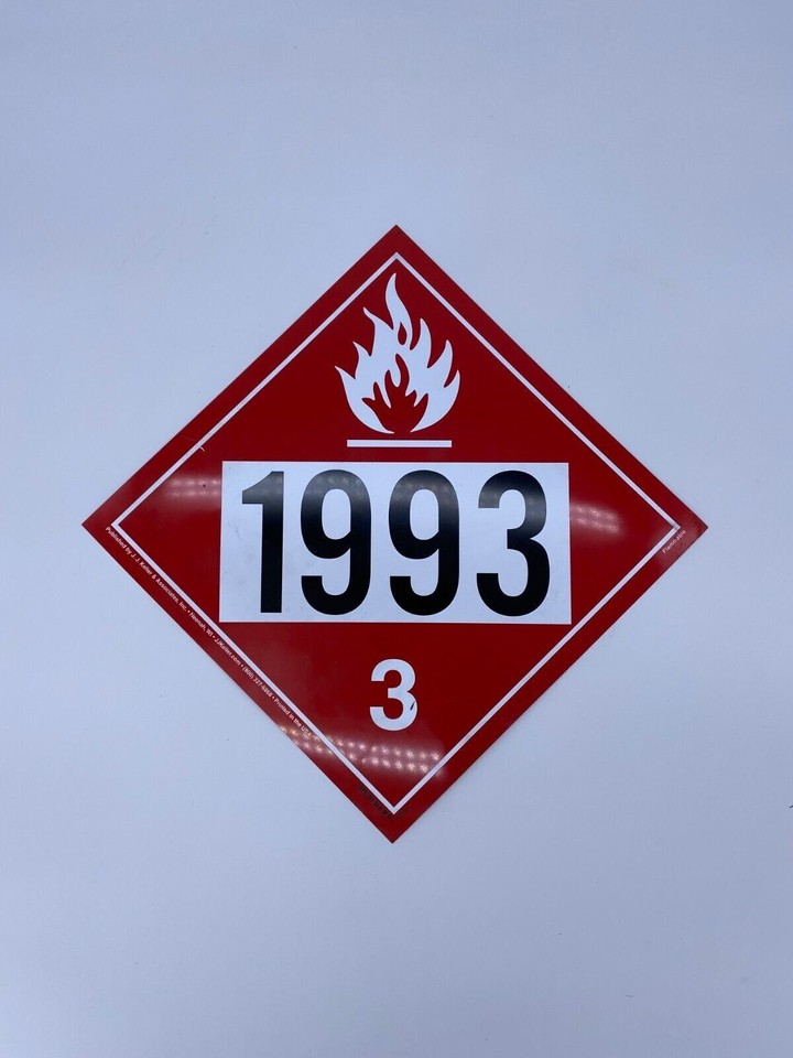 1203/1993 Placard, Class 3 Flammable Liquid, 20 mil Polystrene ...