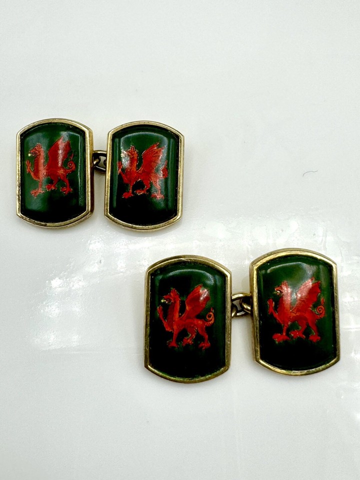 Welsh Dragon Hallmarked 1994 Solid Silver Gold Gilt & Enamel Porcelain ...