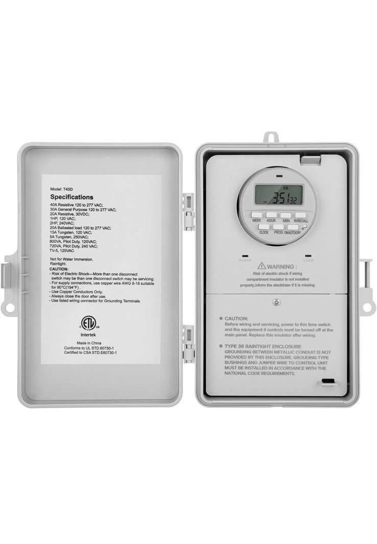 Suraielec Pool Timer, 7-Day Programmable Digital Box Timer Switch, 40 ...