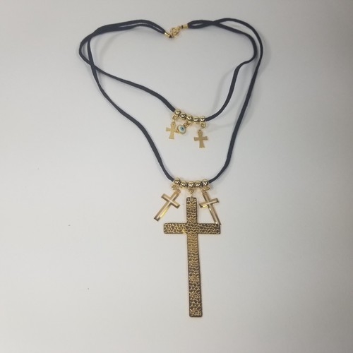 Evil Eye of Protection Cross Pendant Gold Tone Rope/Cord Multi Textured ...