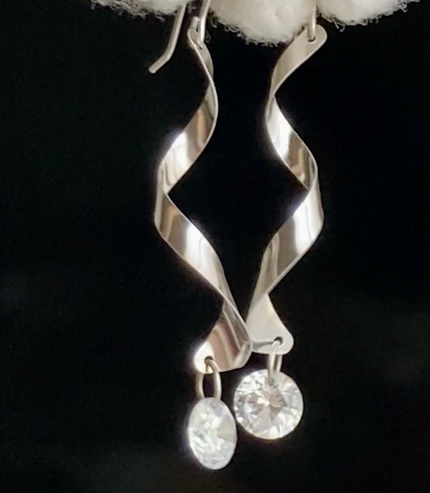 14k Gold Spiral Ribbon Dangling Earrings Fine 1.75” Party Ladies ...