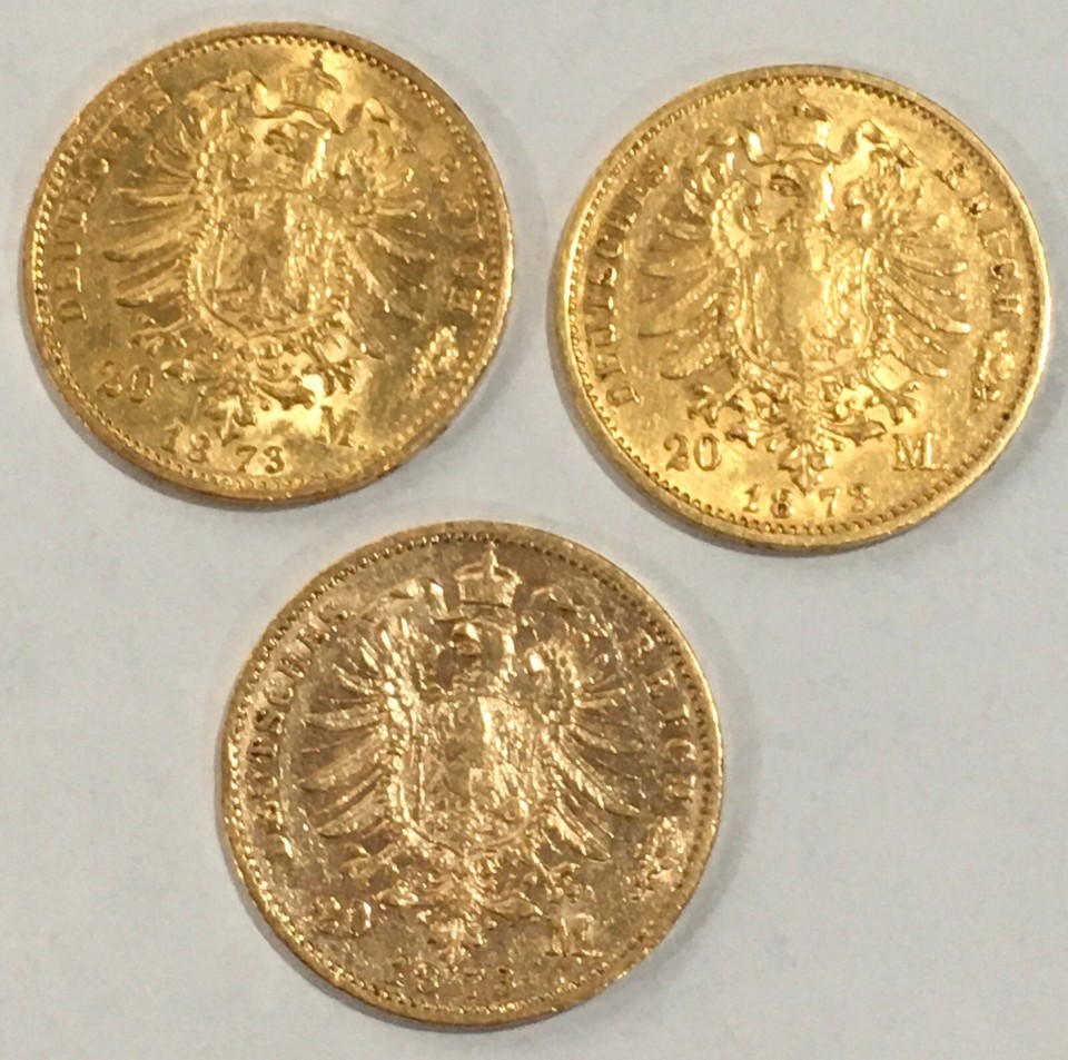3 1873 GERMANY 20 MARKS PRUSSIA GOLD COINs Free Shipping! | eBay