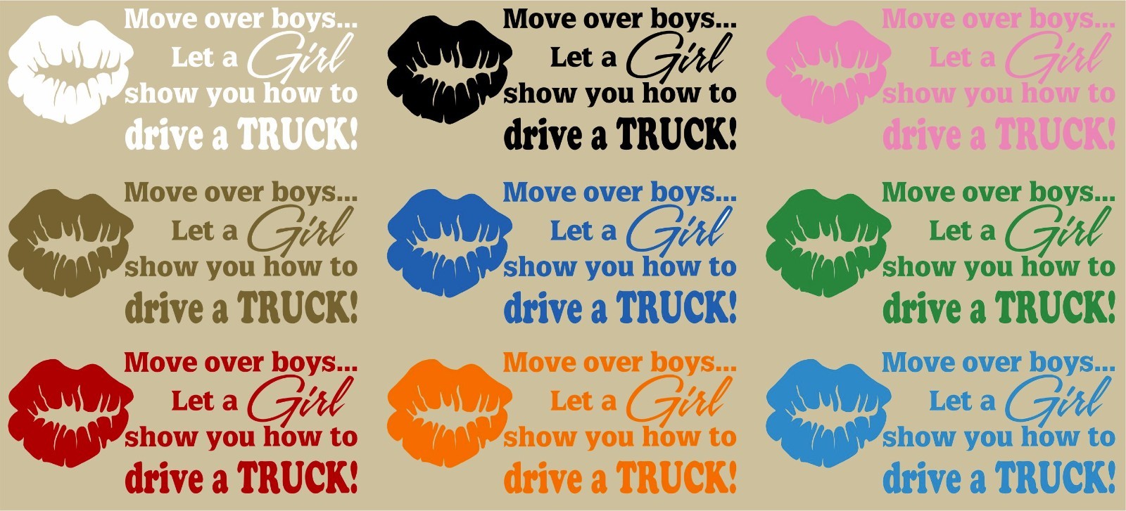 Move Over Boys Girl Drive A Truck Driver 4 x 4 Window Vinyl Decal ...