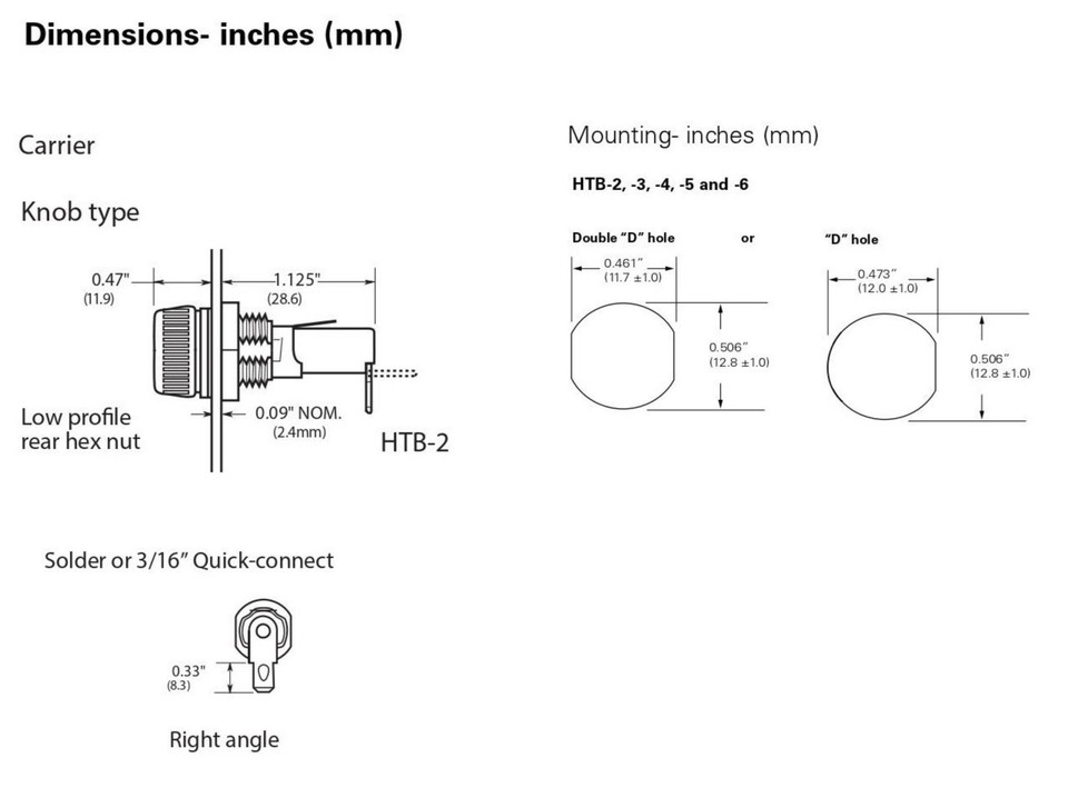 Bussmann HTB-28M Panel Mount Fuse Holder 16A 5 x 20 mm Rear Nut QC Rt ...