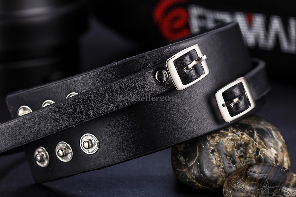 Punk Black Leather Belt Strap Wide Cuff Bracelet Wristband for Men Boy ...
